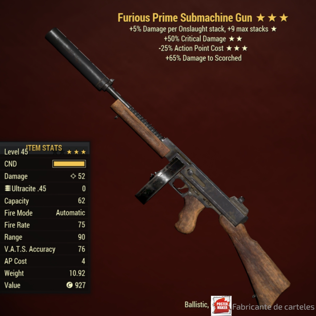 Buy Furious Submachine Gun F5025 - in FALLOUT 76 Items - Offer #2526616312