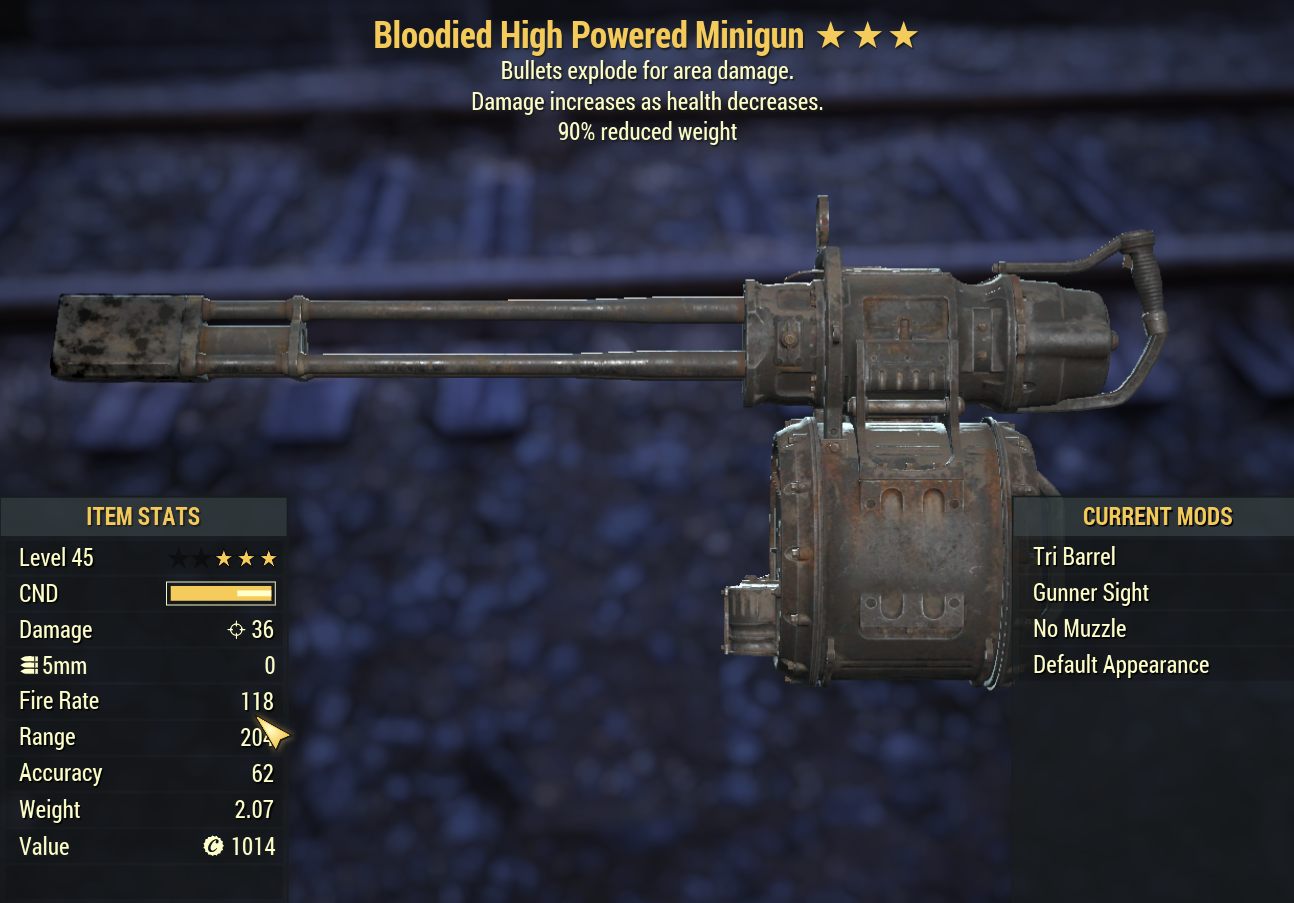 Buy Bloodied Explosive Minigun [90 in FALLOUT 76 Items - Offer #2510274742
