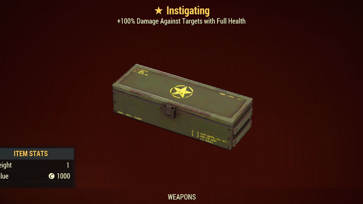 Buy Instigating Legendary Mod (+10 in FALLOUT 76 Items - Offer #252086785
