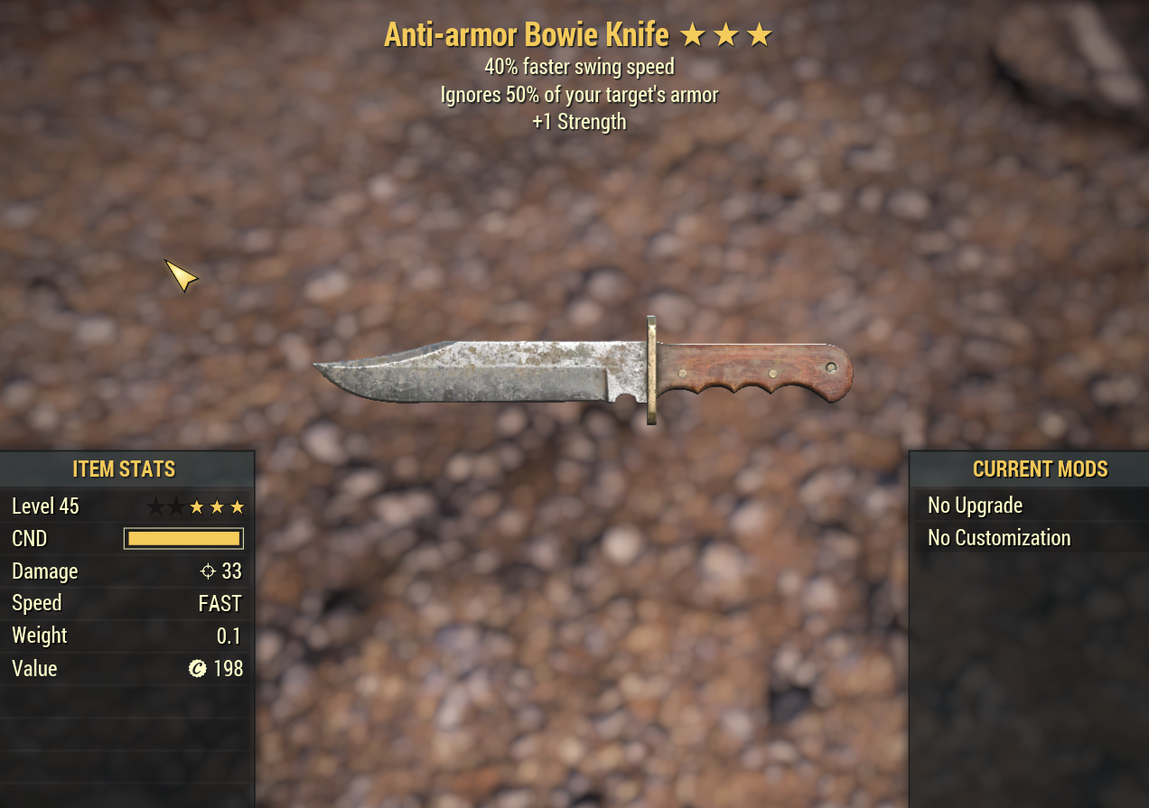 Buy Anti-Armor Bowie Knife [40% in in FALLOUT 76 Items - Offer #2427577213
