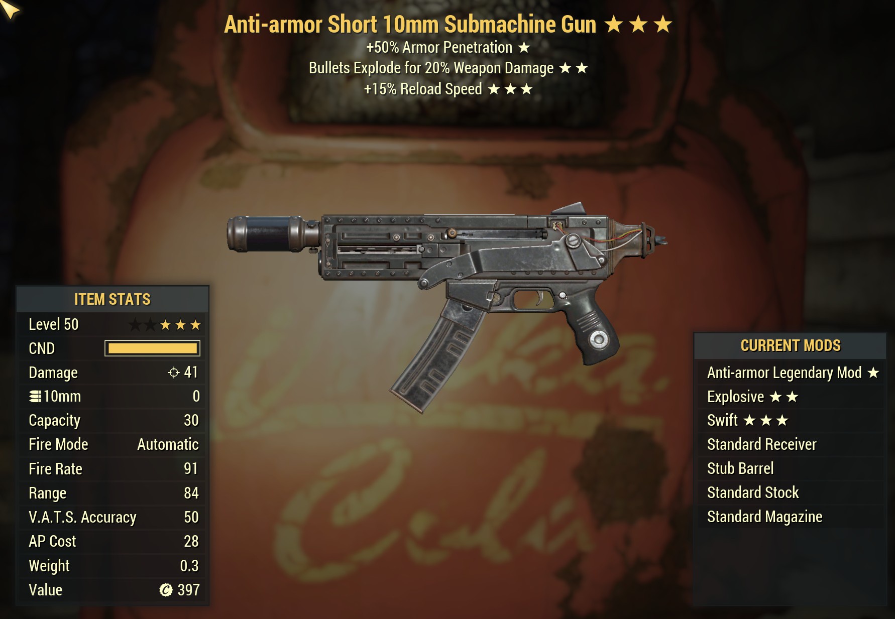 Buy 10mm Submachine Gun AA/E/15R in FALLOUT 76 Items - Offer #2422822392