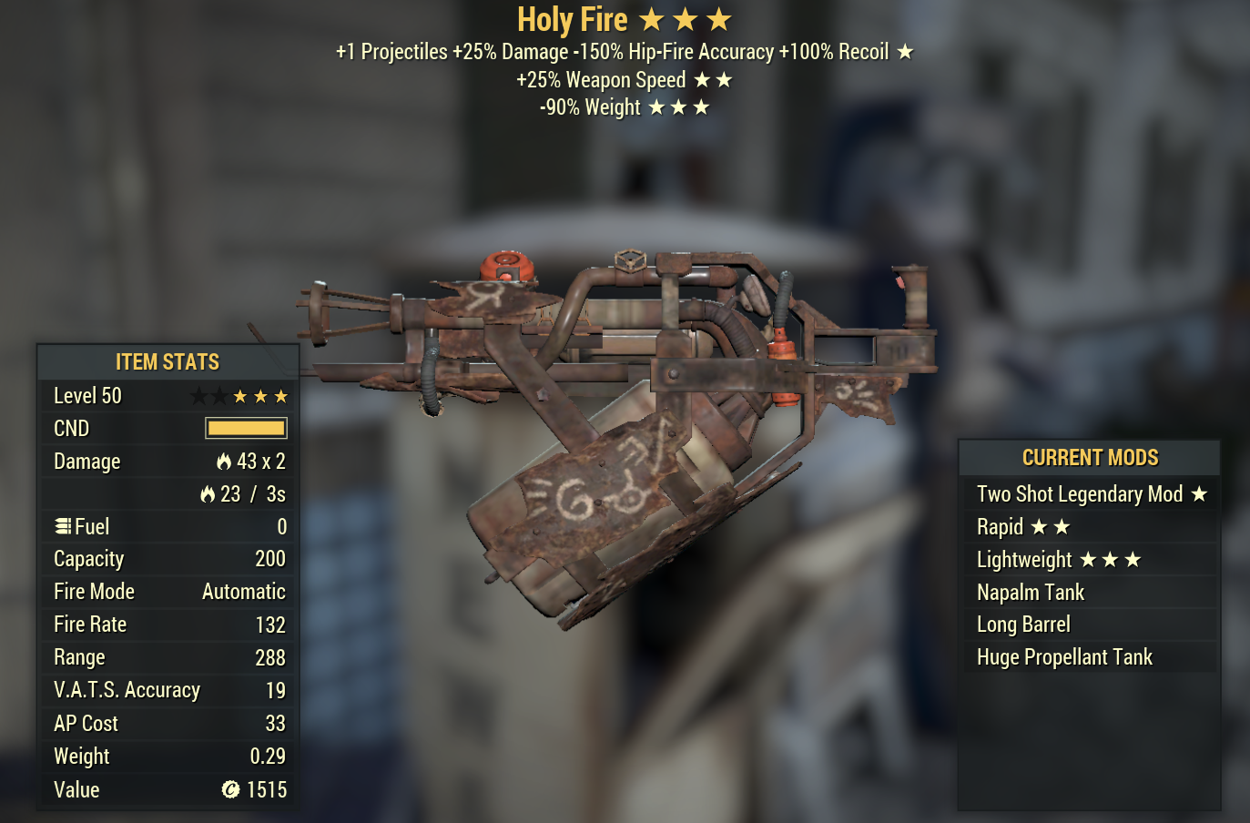 Buy Two Shot Holy Fire (25% faster in FALLOUT 76 Items - Offer #2436345324