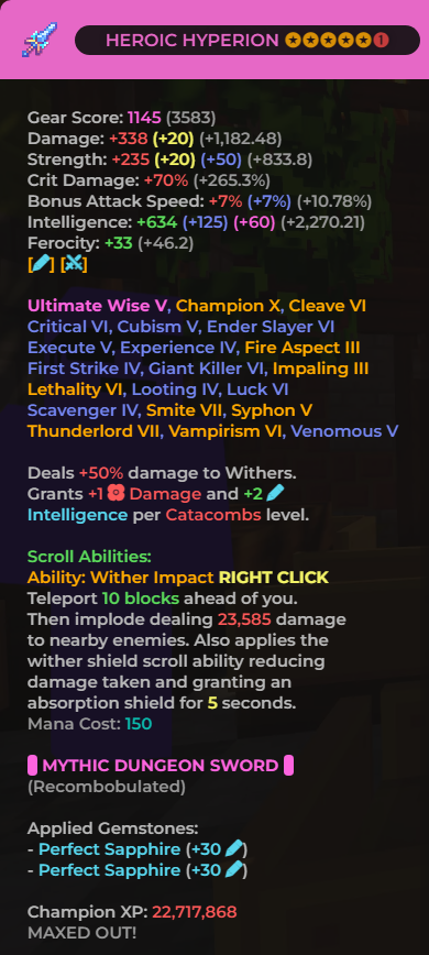 Buy HEROIC HYPERION /6* /almost ma in MINECRAFT: HYPIXEL Items - Offer ...