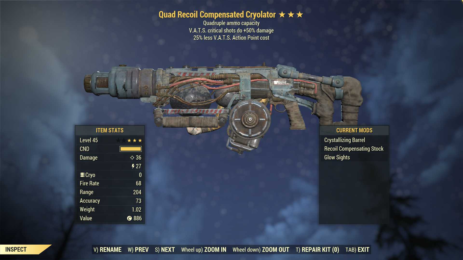 Buy Quad Cryolator (+50% critical in FALLOUT 76 Items - Offer #2330429945