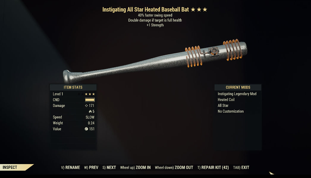Buy Level 1 Instigating Baseball B in FALLOUT 76 Items - Offer #261442851