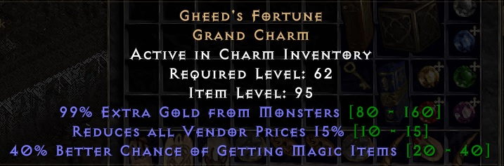 Buy GHEED'S FORTUNE **40 MF 15% VP in PROJECT DIABLO 2 Items - Offer #2312793385
