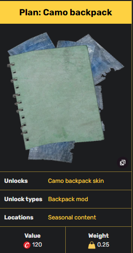 Buy Plan: Camo Backpack in FALLOUT 76 Items - Offer #2430497583