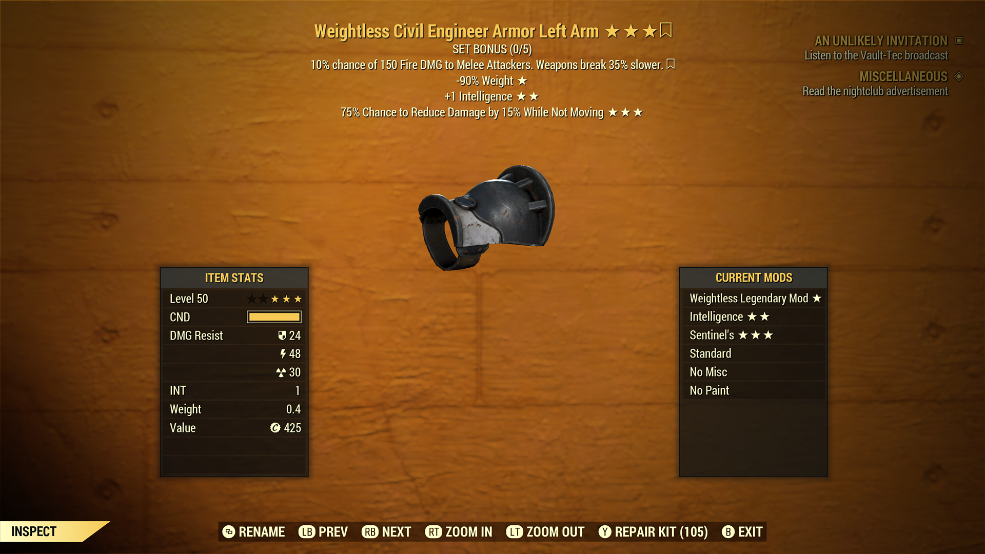 Buy [XBOX] Weightless Sentinel Civ in FALLOUT 76 Items - Offer #25776474