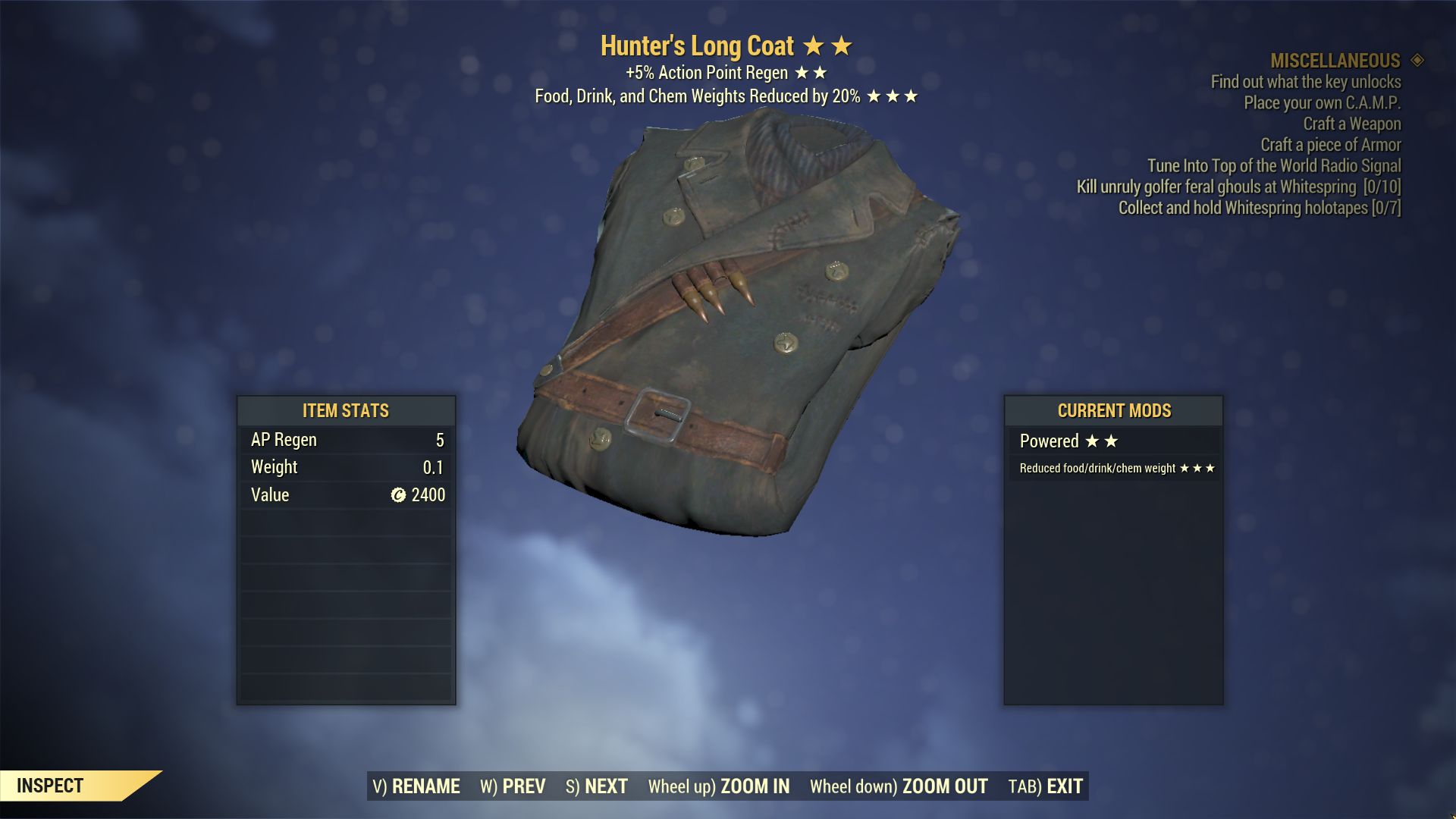 Buy Hunters Long Coat (+5% Action in FALLOUT 76 Items - Offer #2530723527