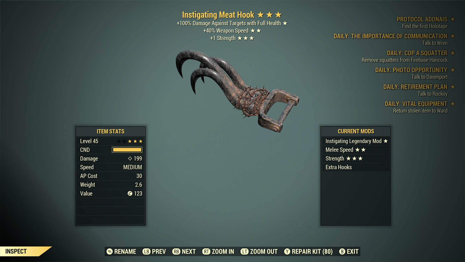 Buy [XBOX] Instigating Meat Hook ( in FALLOUT 76 Items - Offer #2515184290