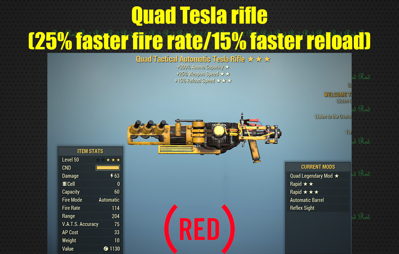Buy Quad Tesla rifle (25% faster f in FALLOUT 76 Items - Offer #2520568979