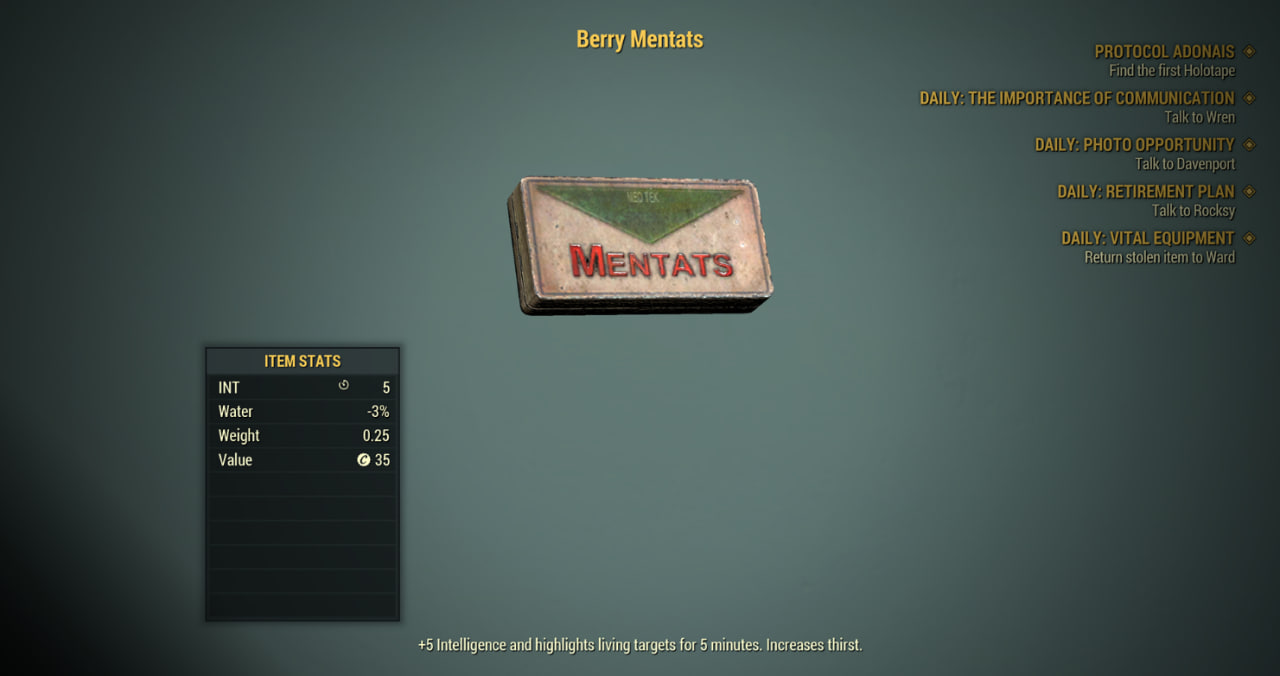 Buy Berry Mentats x5000 (+5 Intell in FALLOUT 76 Items - Offer #257854485