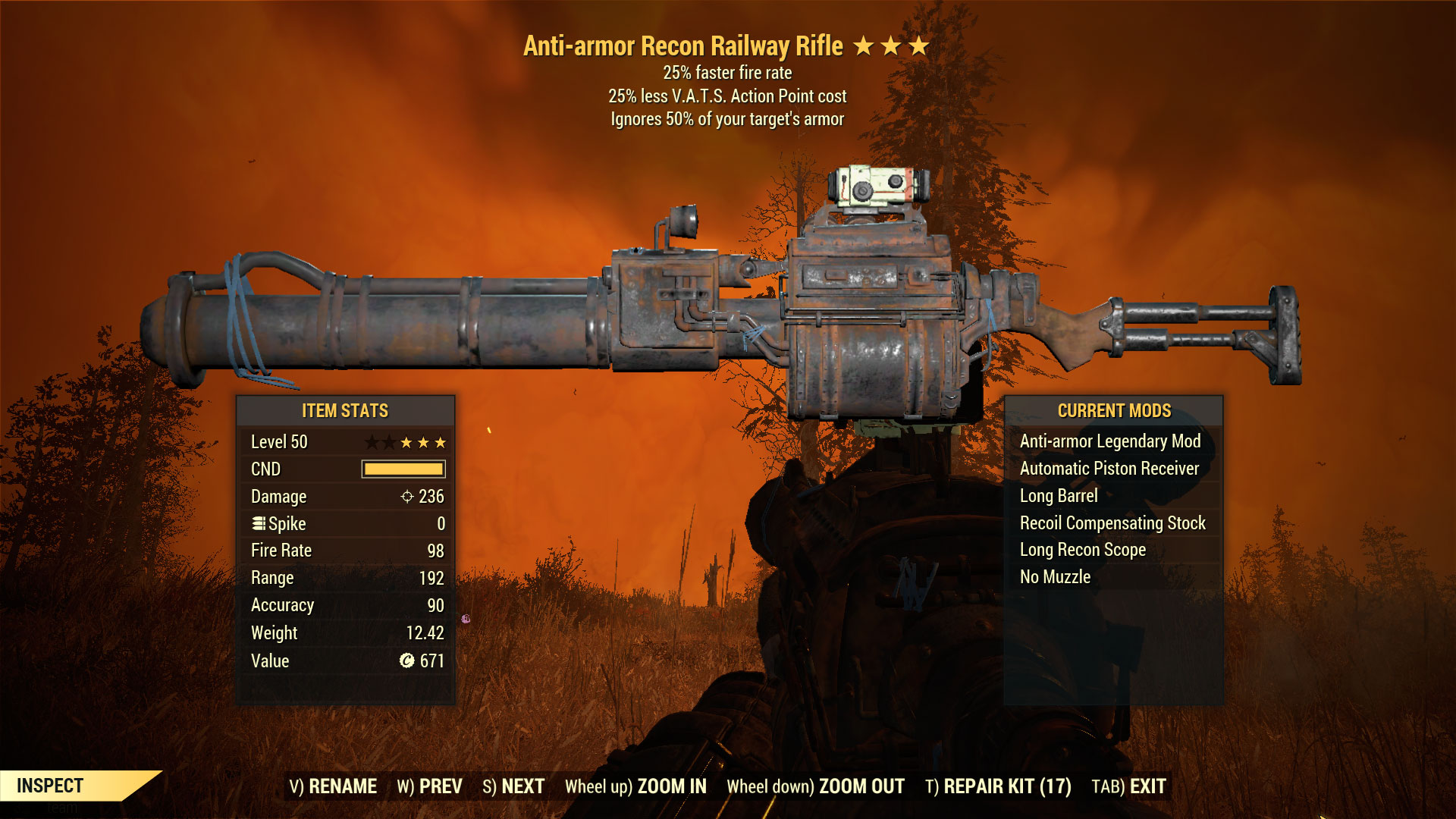 Buy Anti-armor Railway Rifle (25% in FALLOUT 76 Items - Offer #2535776109