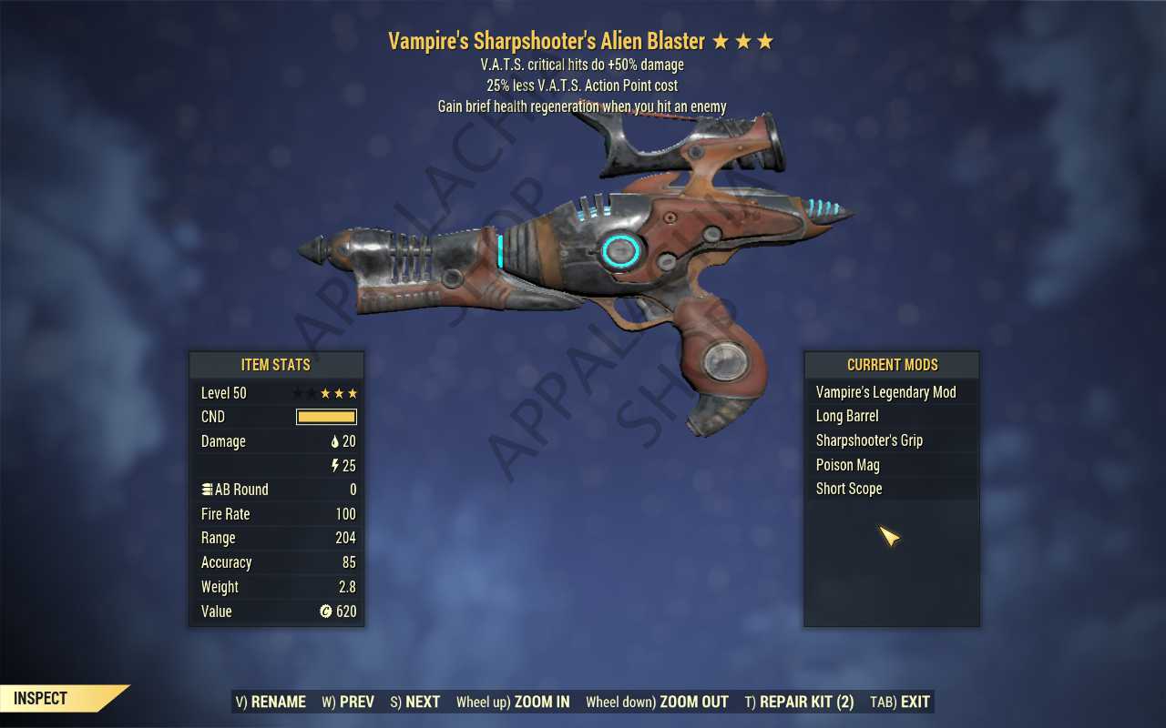 Buy Vampire's Alien Blaster (+50% in FALLOUT 76 Items - Offer #2328664157