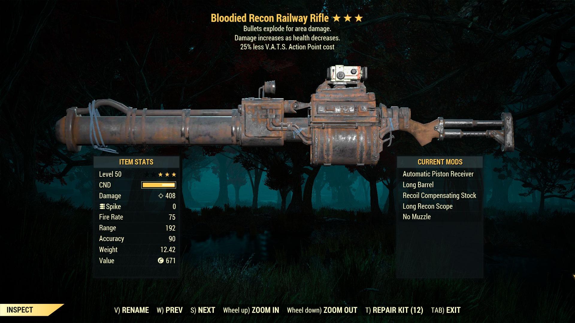 Buy Bloodied Explosive Railway Rif in FALLOUT 76 Items - Offer #258239004
