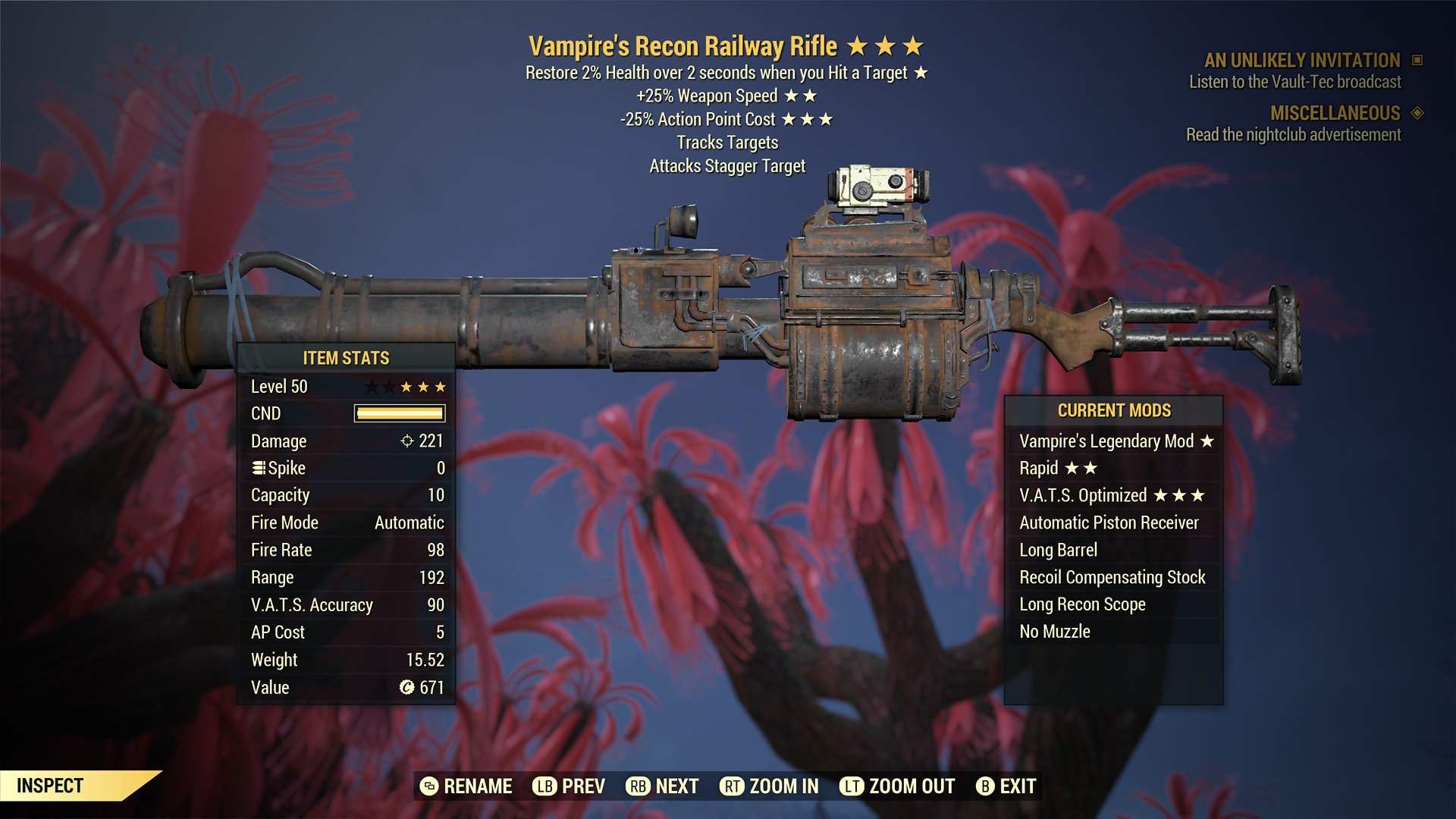 Buy [XBOX] Vampire's Railway Rifle in FALLOUT 76 Items - Offer #25586114