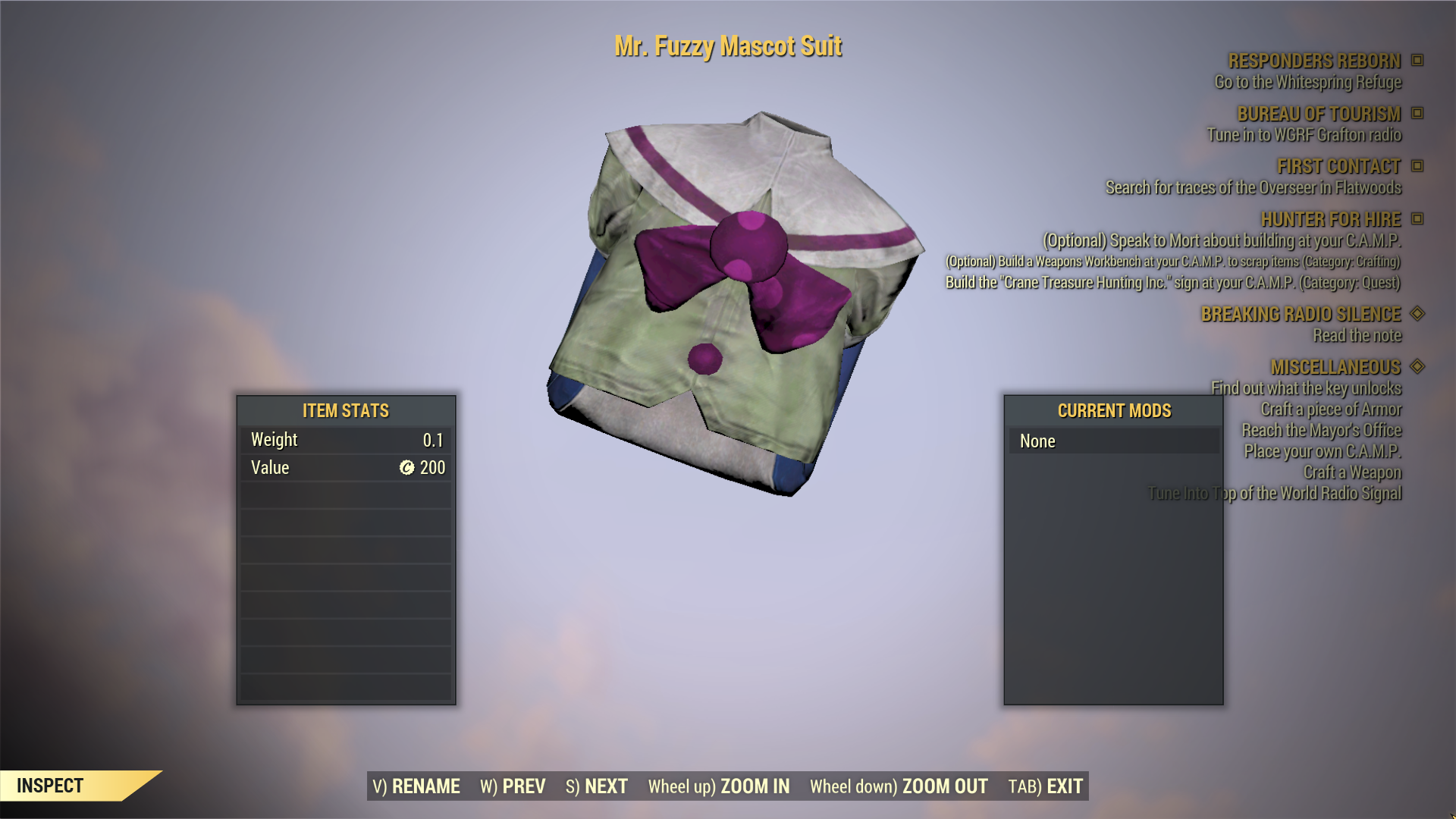 Buy Clean Mr. Fuzzy Mascot Suit an in FALLOUT 76 Items - Offer #256068969