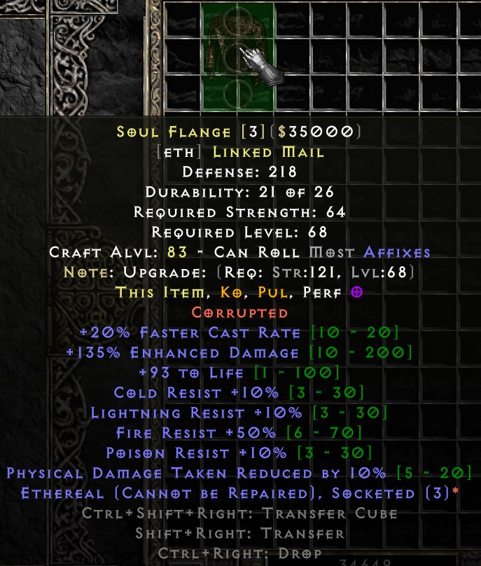 Buy **ETH GODLY ARMOR** (135% ED, in PROJECT DIABLO 2 Items - Offer ...