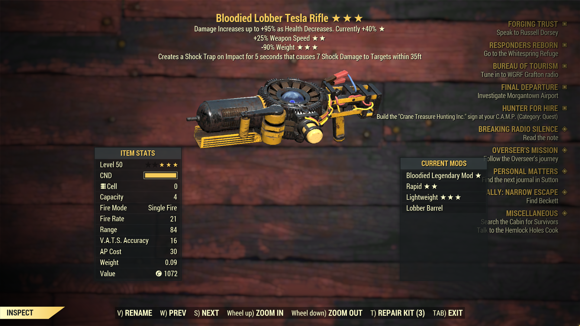 Buy Bloodied Lobber Tesla Rifle (+ in FALLOUT 76 Items - Offer #254624034
