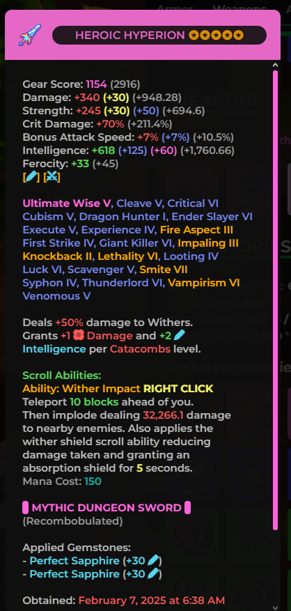 Buy PROFILE 6B NW | HYPERION + 900 in MINECRAFT: HYPIXEL Profiles ...