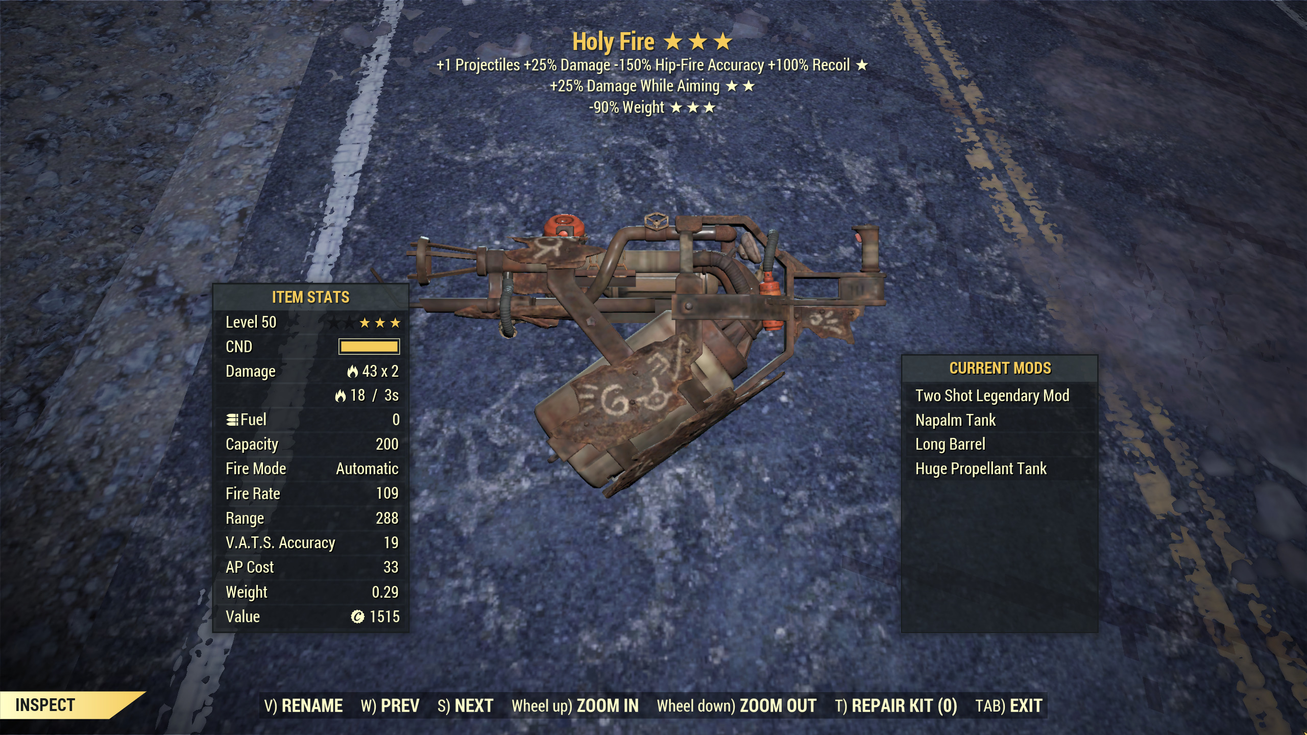 Buy Two Shot Holy Fire (+25% damag in FALLOUT 76 Items - Offer #2322024602