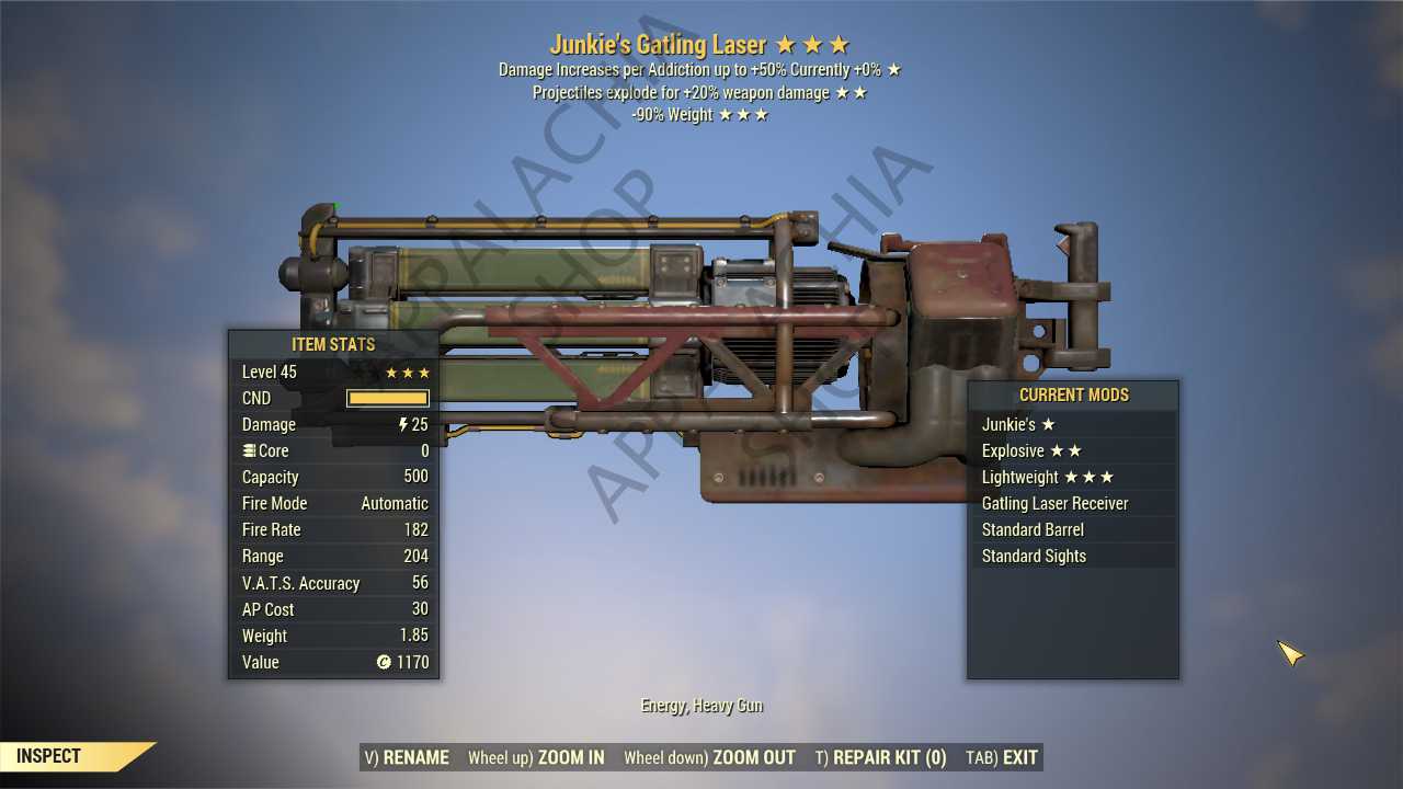 Buy Junkie's Explosive Gatling Las in FALLOUT 76 Items - Offer #2530255676