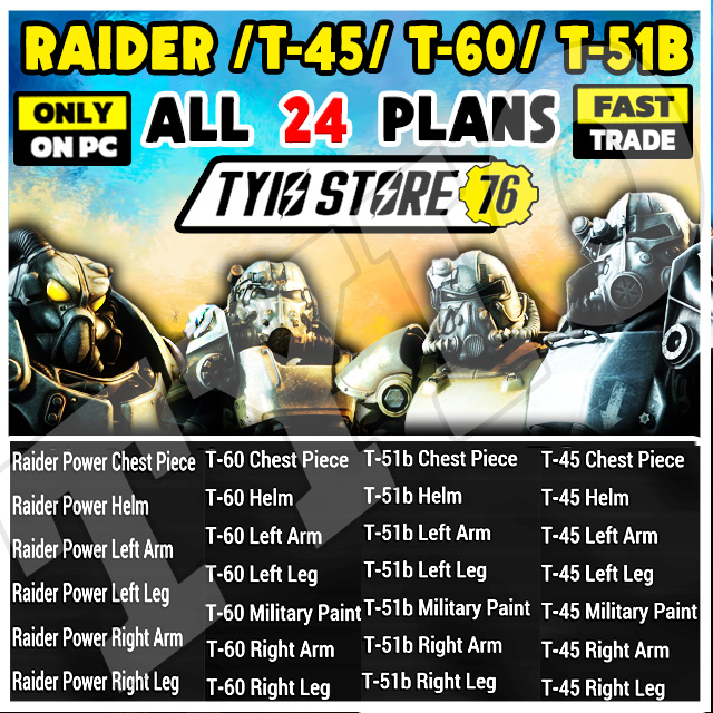 Buy POWER ARMOR PLANS T-60 / T-51 in FALLOUT 76 Items - Offer #2525619311