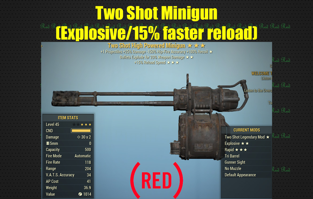 Buy Two Shot Minigun (Explosive/15 in FALLOUT 76 Items - Offer #2419397795