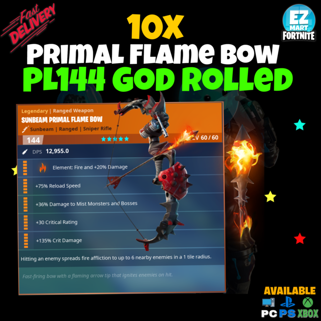 Buy 10x Primal Flame Bow (Fire) PL in FORTNITE Items - Offer #254554148