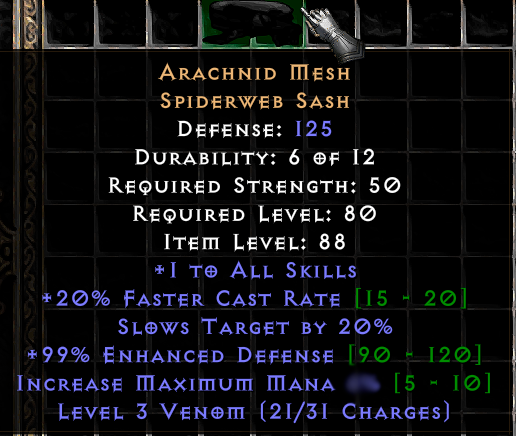 Buy Arachnid Mesh 20% fast cast ra in PROJECT DIABLO 2 Items - Offer ...