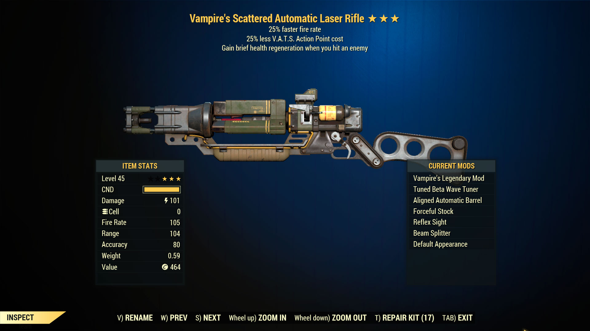 Buy Vampire's Laser Rifle (25% fas in FALLOUT 76 Items - Offer #2436435331