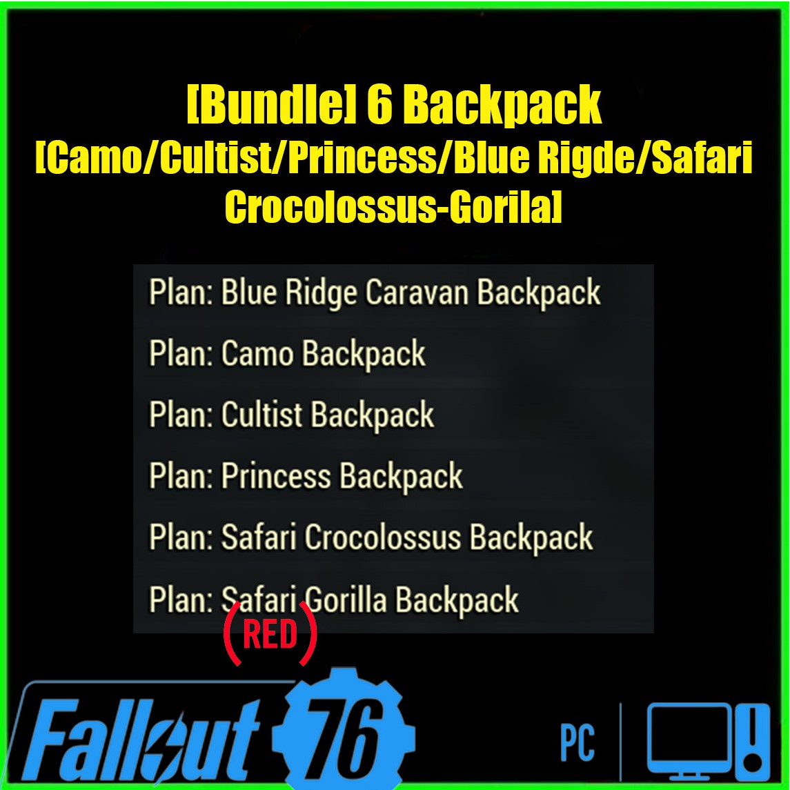 Buy [Bundle] 6 Backpack Skins [Cam in FALLOUT 76 Items - Offer #2524352376