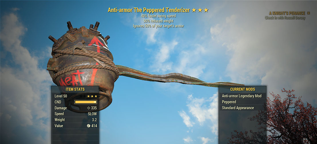 Buy Anti-armor The Tenderizer (40% in FALLOUT 76 Items - Offer #25794164