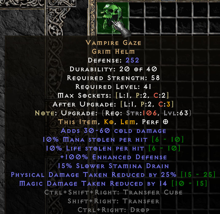 Buy VAMPIRE GAZE (CLEAN 25% PDR) * in PROJECT DIABLO 2 Items - Offer ...
