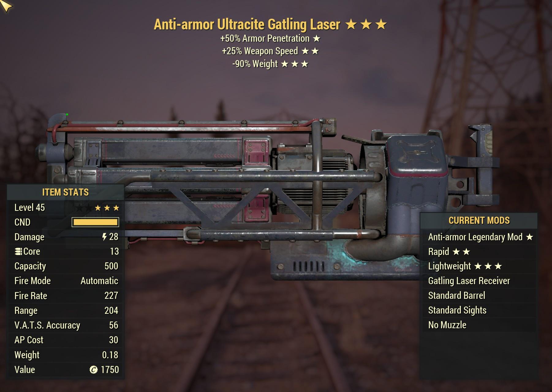 Buy Ultracite Gatling Laser AA/25/ in FALLOUT 76 Items - Offer #248061418