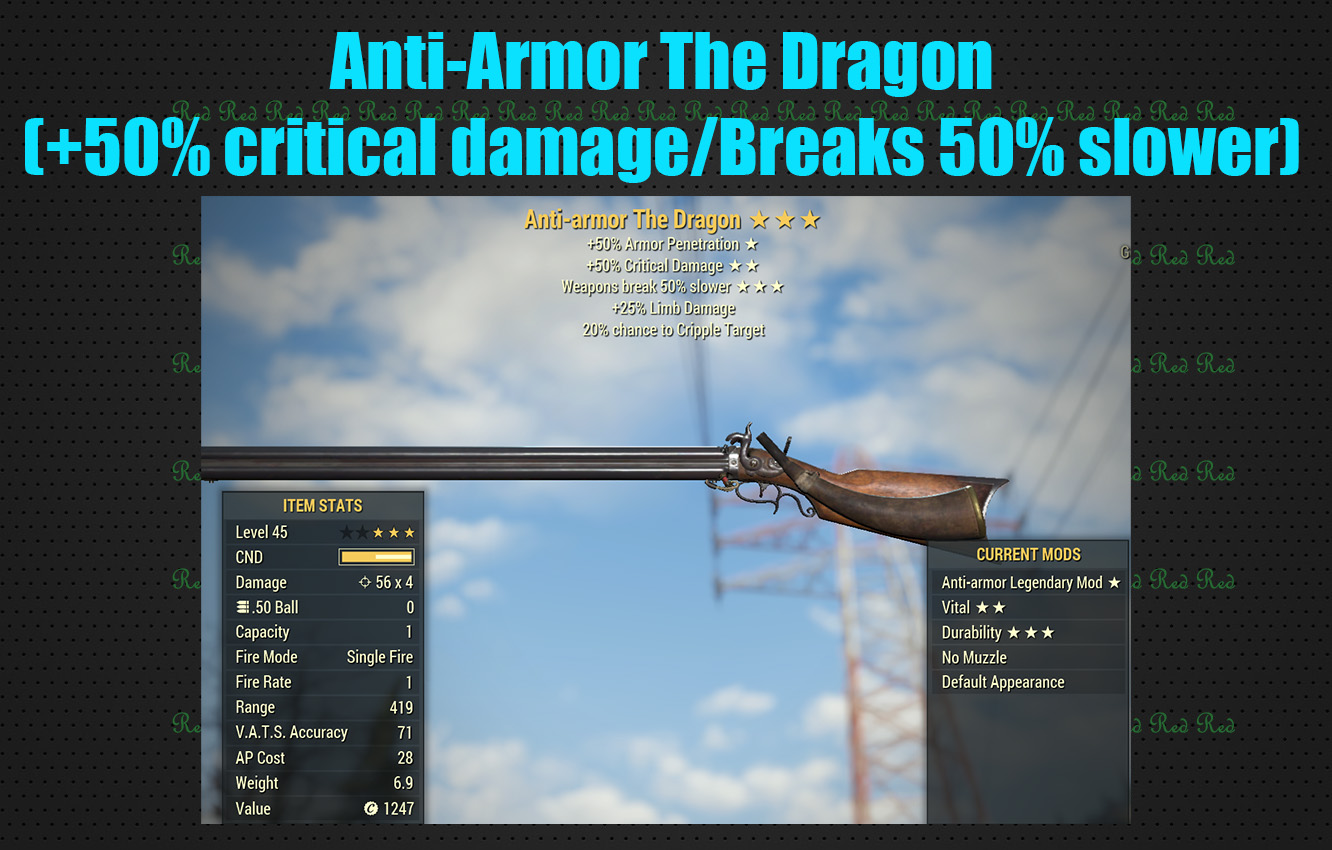 Buy Anti-Armor The Dragon (+50% cr in FALLOUT 76 Items - Offer #2536473309