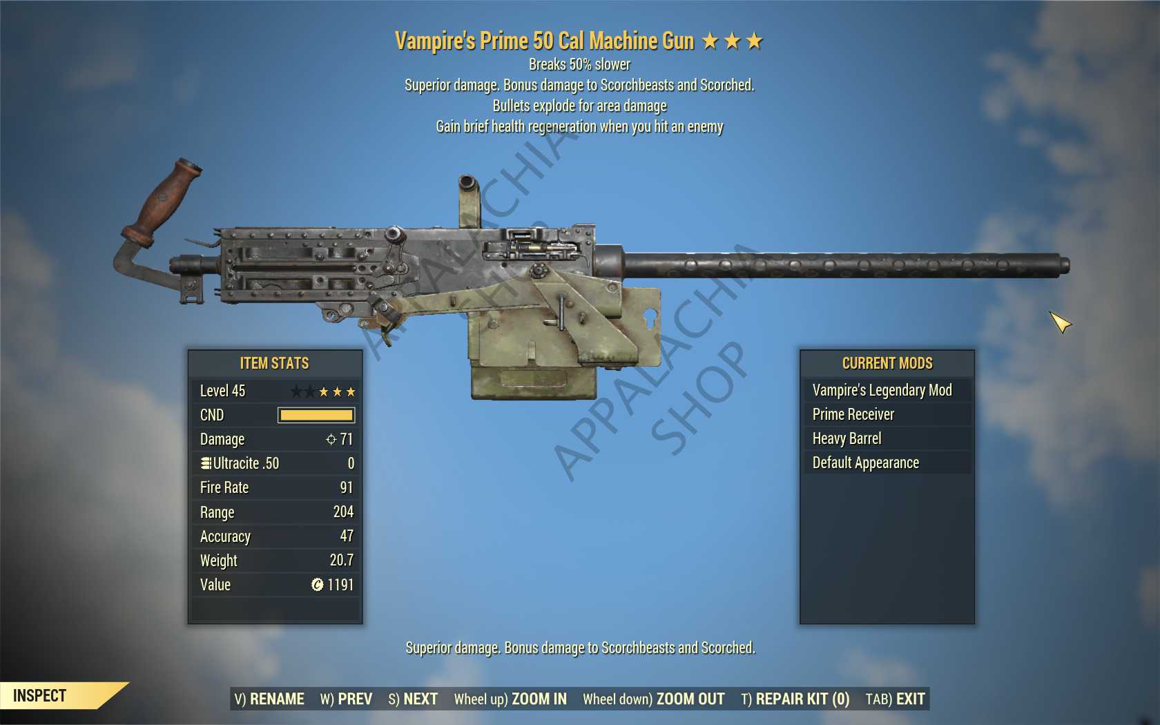 Buy Vampire's Explosive 50 Cal Mac in FALLOUT 76 Items - Offer #2327844667