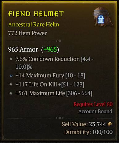 Buy FIEND HELMET HELM [772 iPower] in DIABLO 4 Items - Offer #2317323538