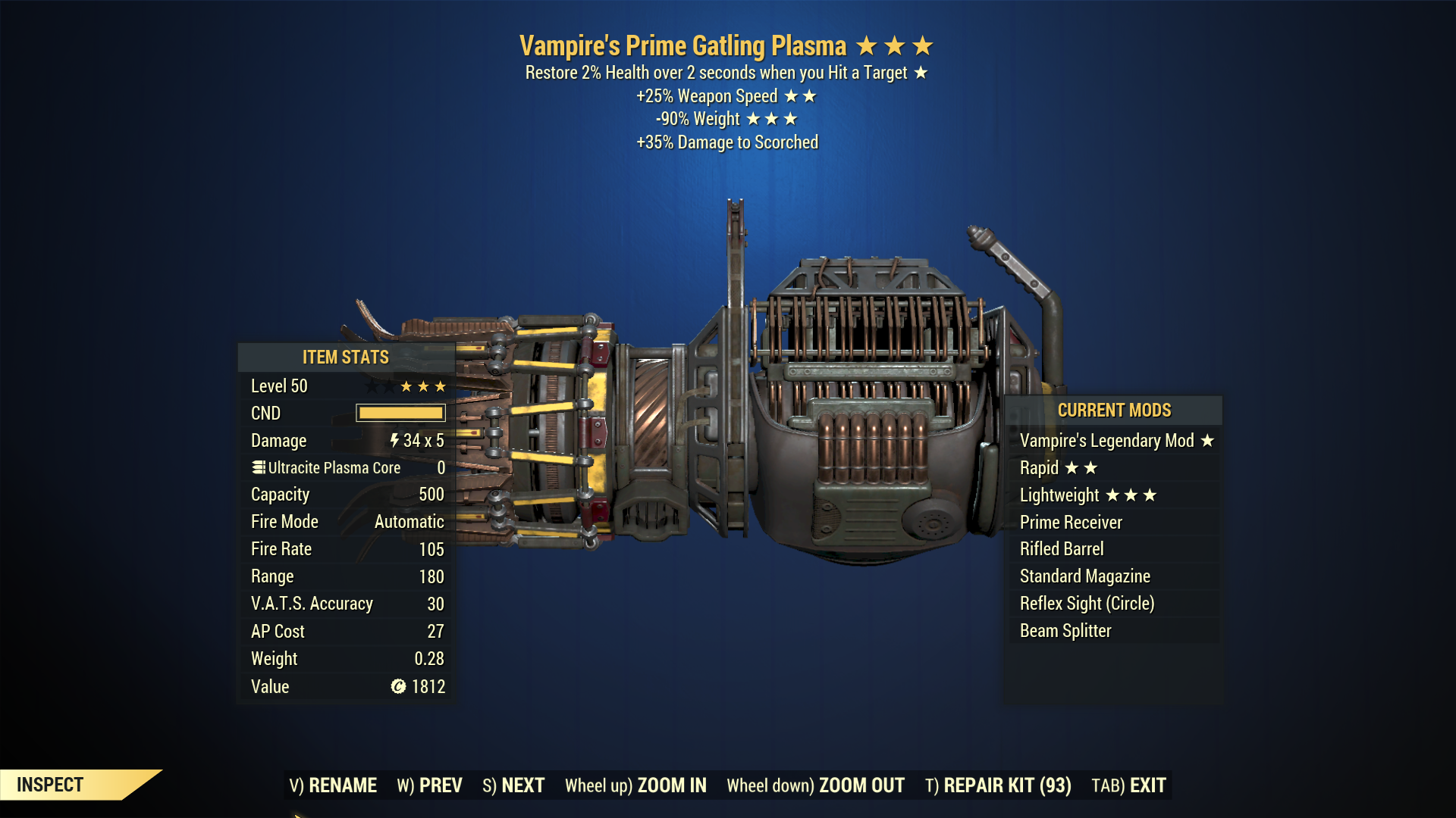 Buy Vampire's Gatling Plasma (+25% in FALLOUT 76 Items - Offer #2527656694