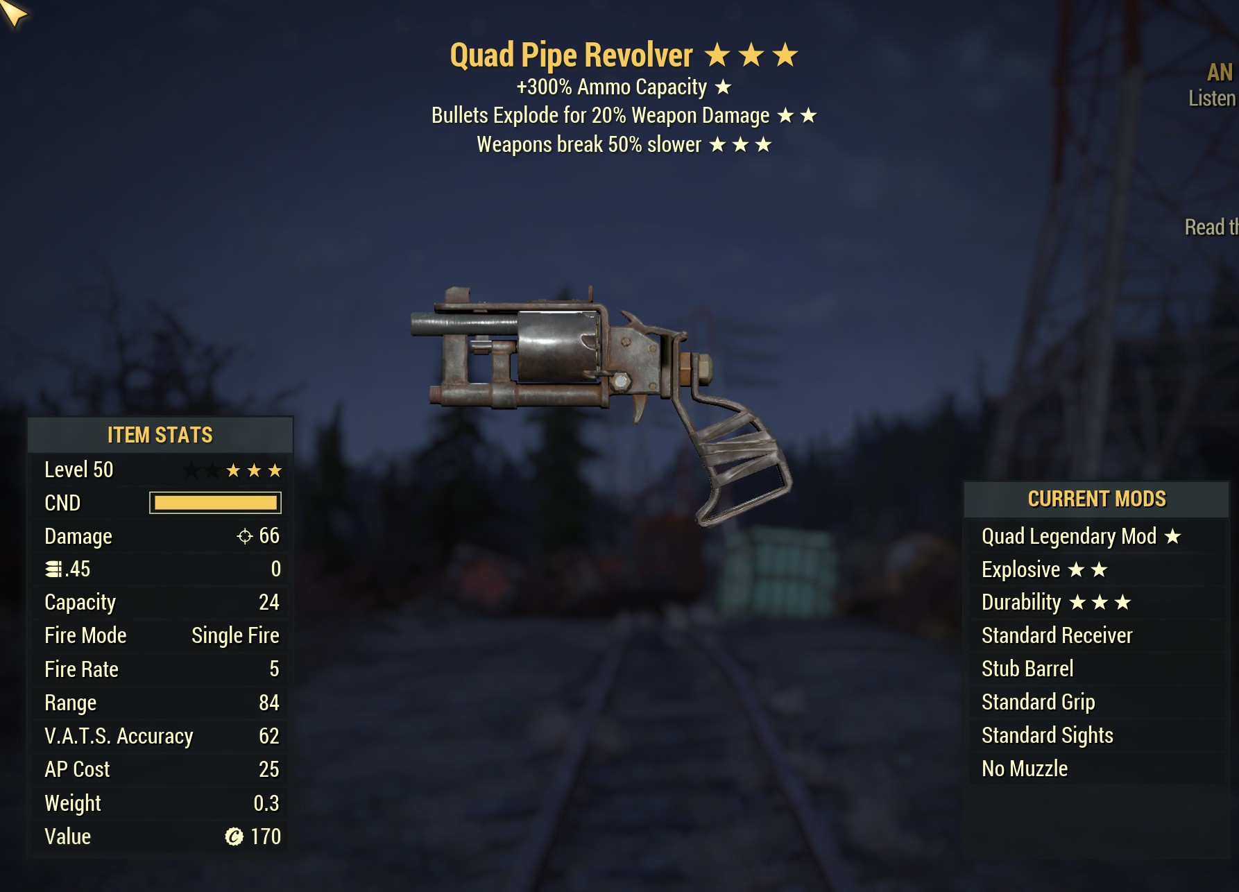 Buy Pipe Revolver Q/E/Weapons brea in FALLOUT 76 Items - Offer #2416850588
