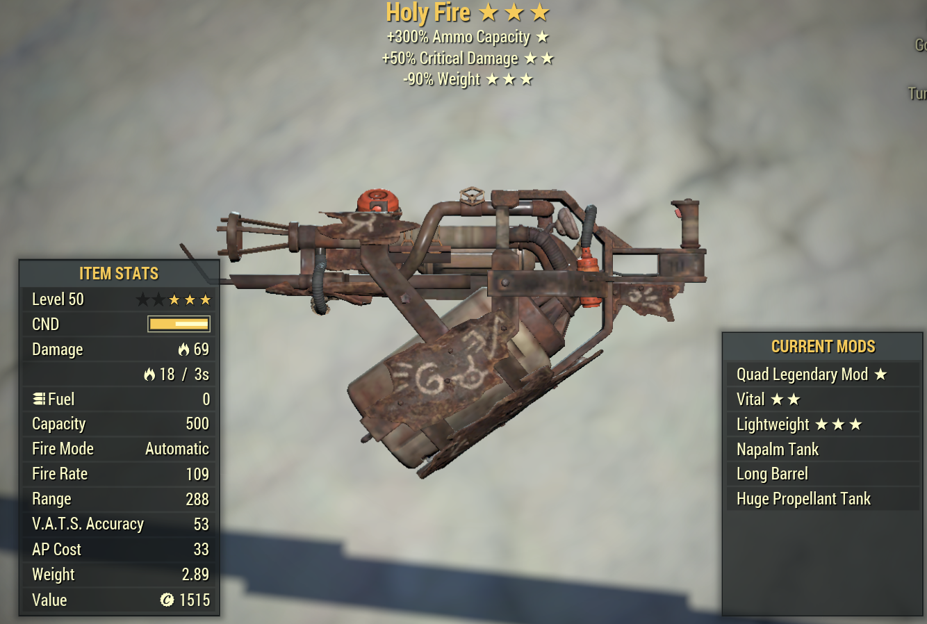 Buy Quad Holy Fire Flamer (+50% cr in FALLOUT 76 Items - Offer #244965013