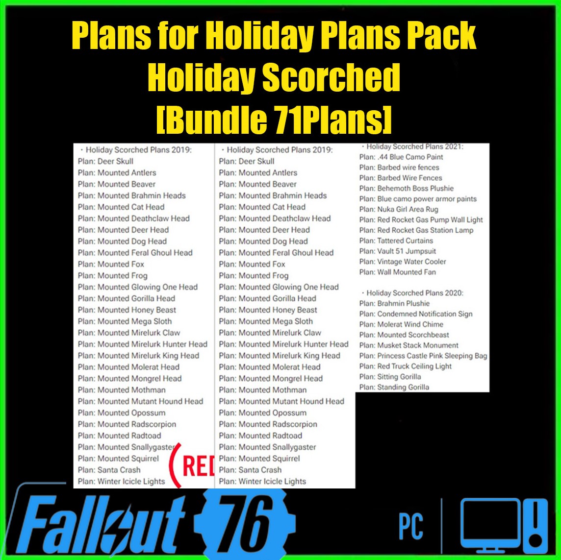 Buy [Bundle All 71] Holiday Scorch in FALLOUT 76 Items - Offer #261182493