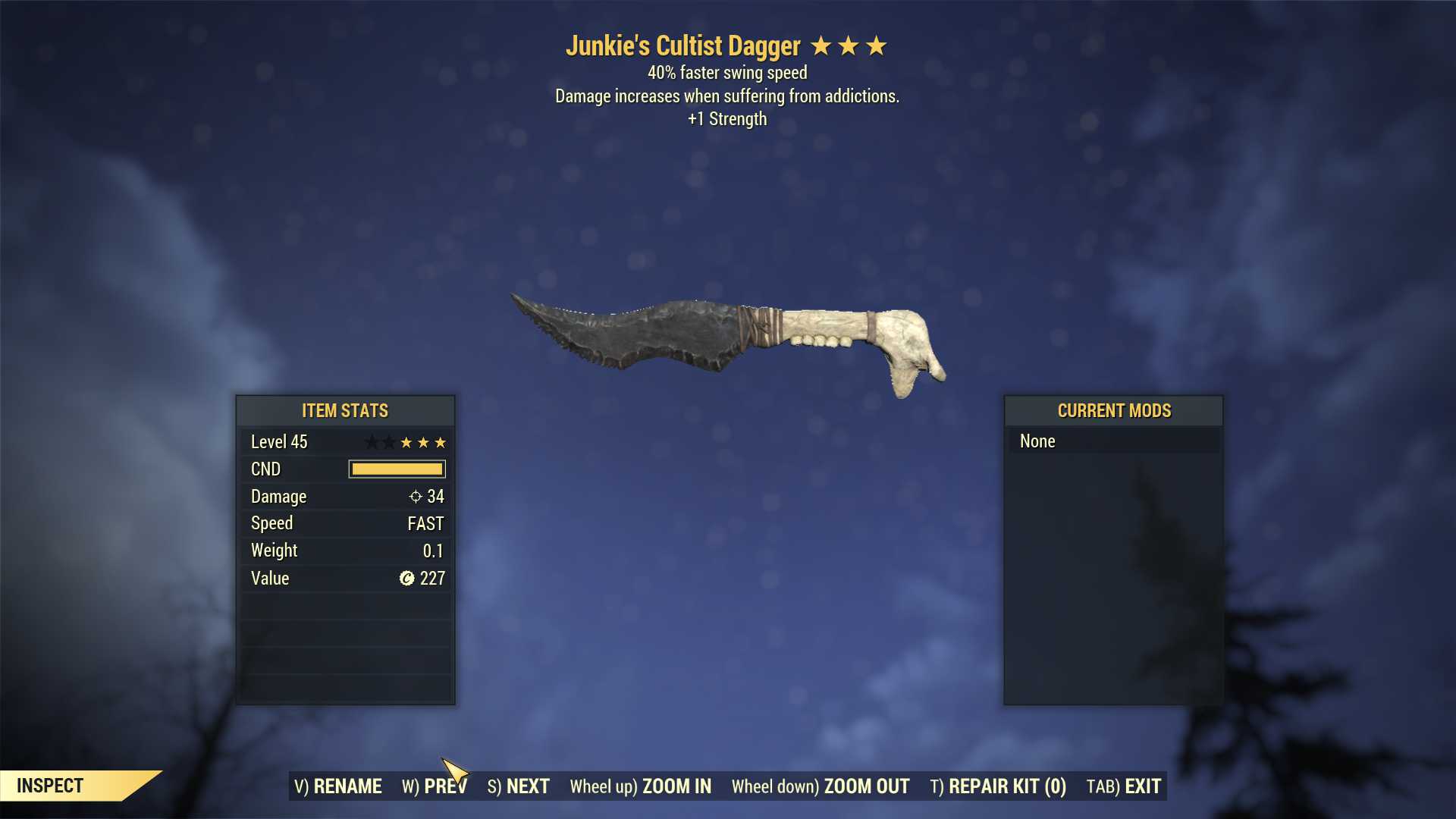 Buy Junkie's Cultist Dagger (40% F in FALLOUT 76 Items - Offer #238471747