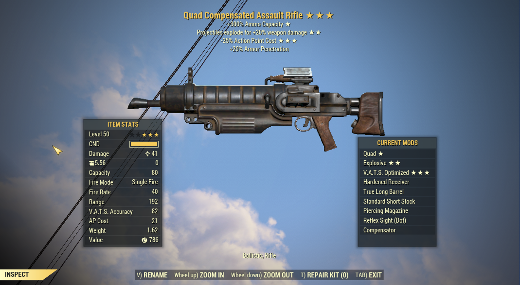Buy Quad Explosive -25% Less Vats in FALLOUT 76 Items - Offer #251934086