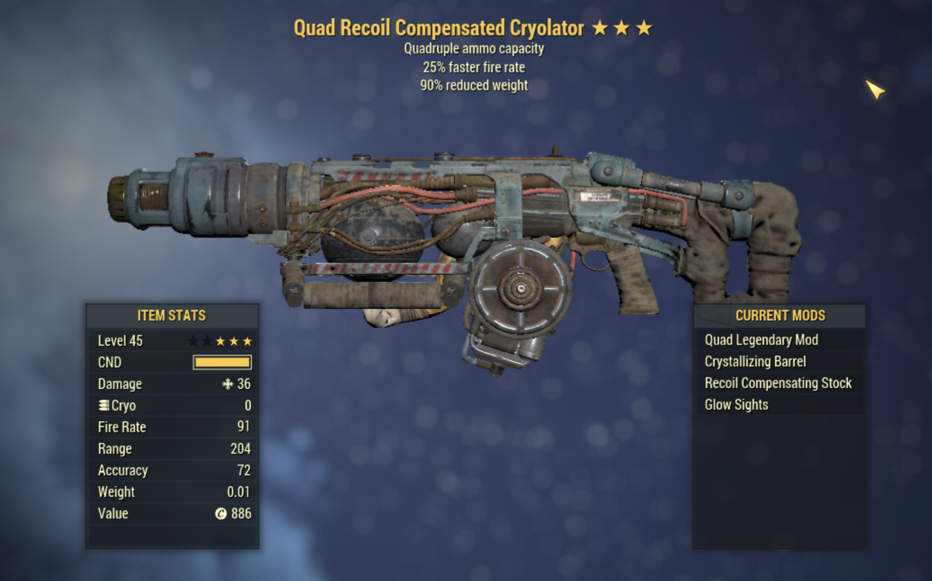 Buy Quad Cryolator [25% faster fir in FALLOUT 76 Items - Offer #25152702