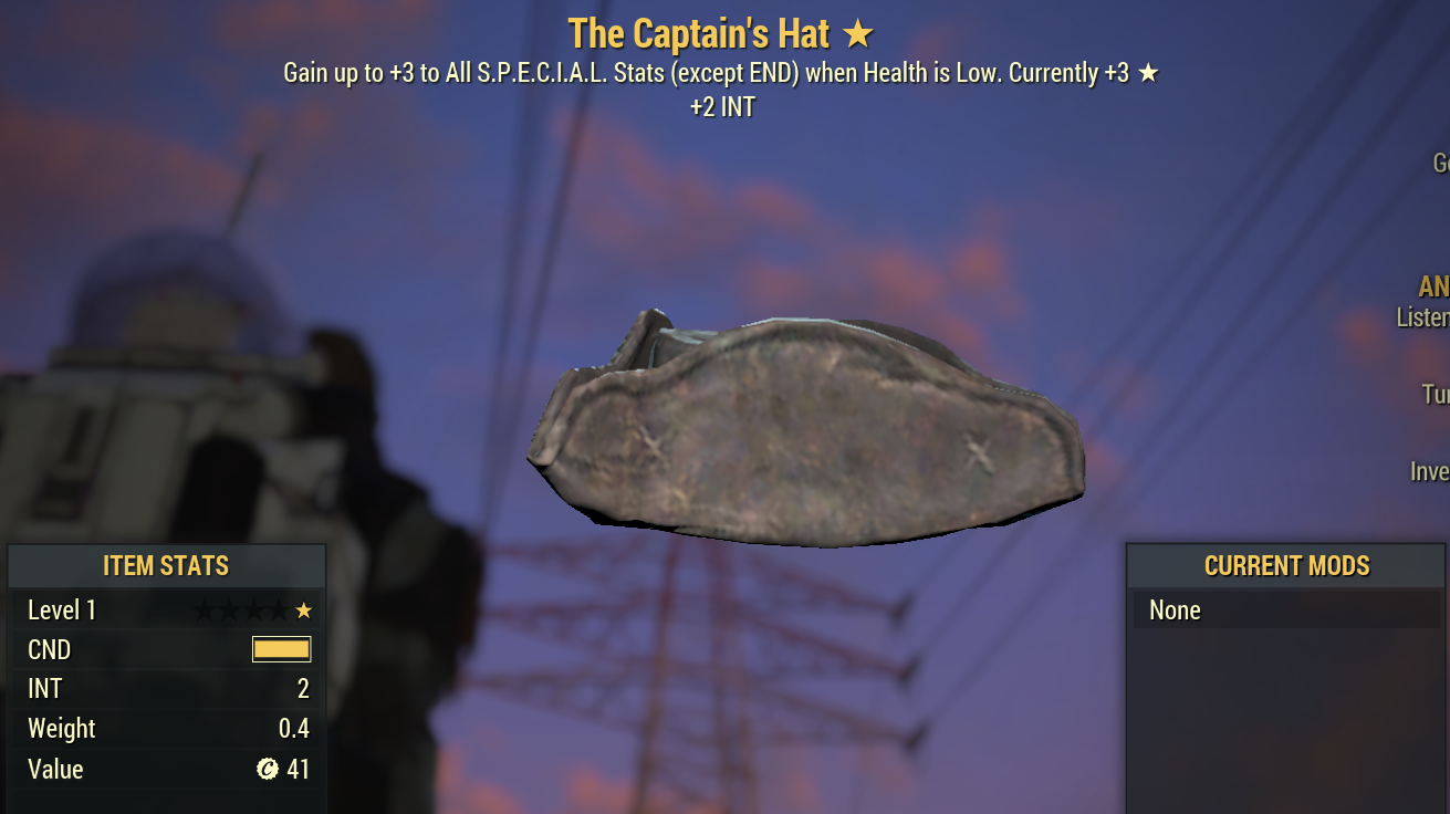 Buy The Capitan Hat [Uny/+2 Int][L in FALLOUT 76 Items - Offer #2431815543