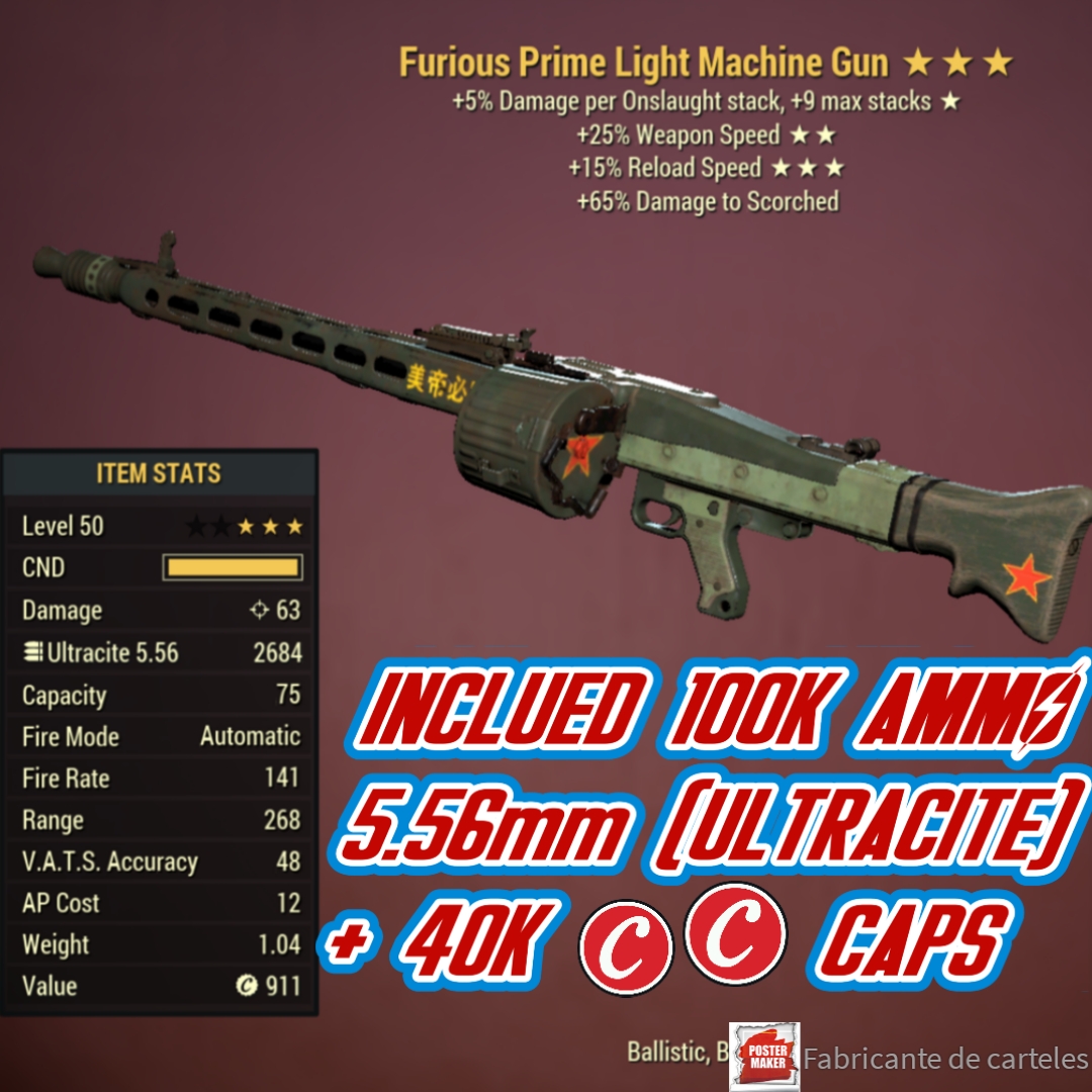 Buy Furious Light Machine Gun LMG in FALLOUT 76 Items - Offer #264413441