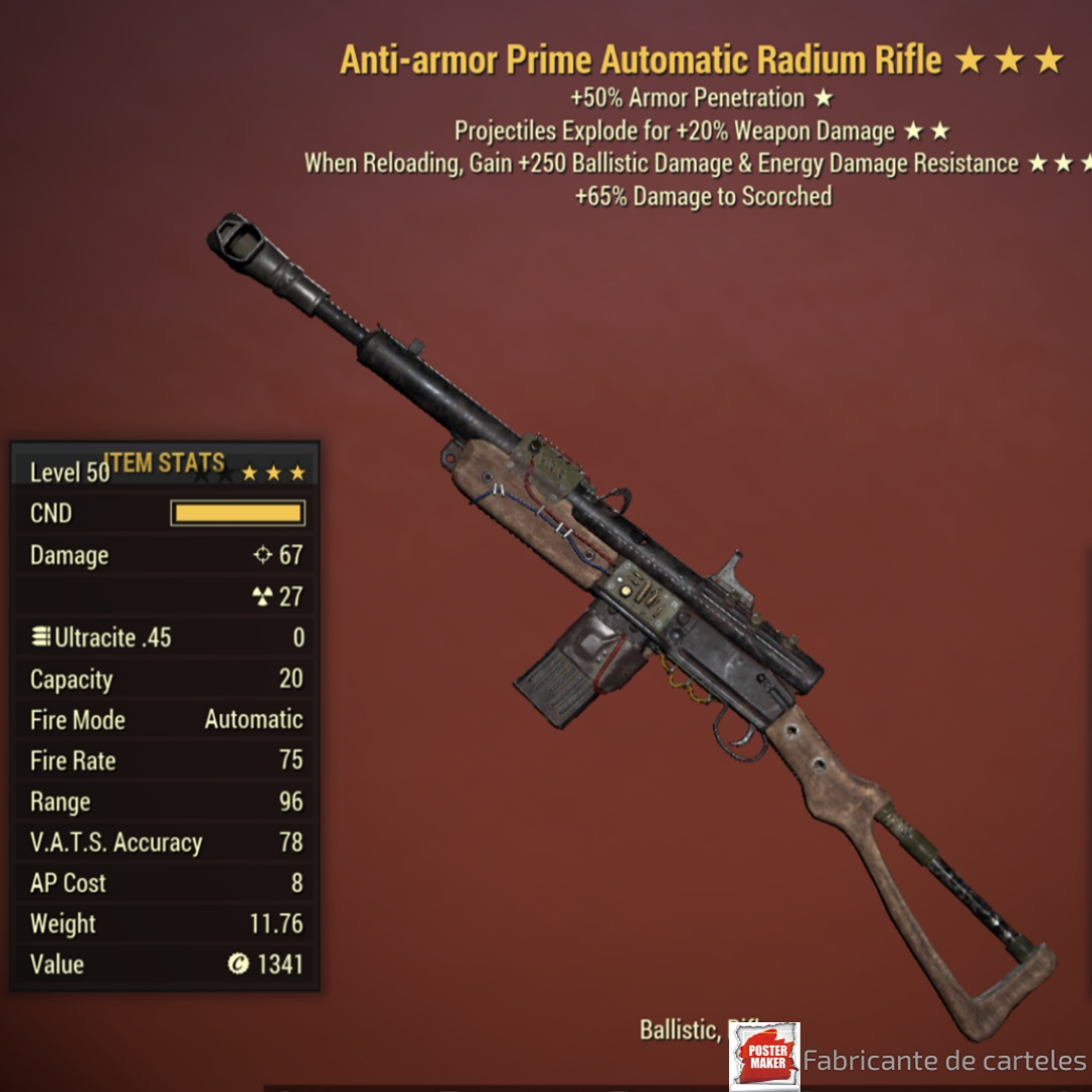 Buy AAE250 RIFLE RADIUM / ANTI ARM in FALLOUT 76 Items - Offer #2524456139
