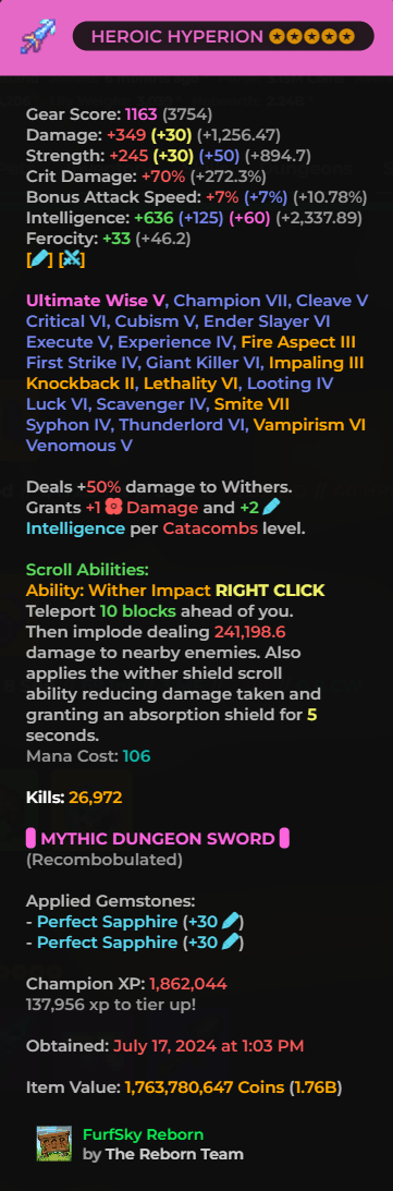 Buy Max Enchanted Hyperion + Scrol in MINECRAFT: HYPIXEL Items - Offer ...