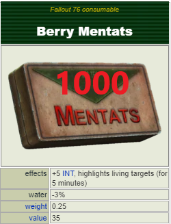 Buy 1.000 Berry Mentats (+5 Intell in FALLOUT 76 Items - Offer #251753792